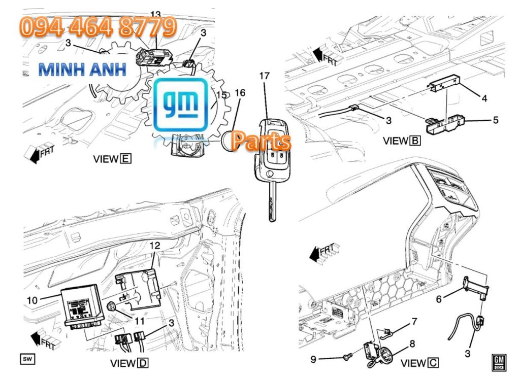 Ăng Ten Nhận Tín Hiệu Chìa Khóa Xe Cruze GM# 13502549